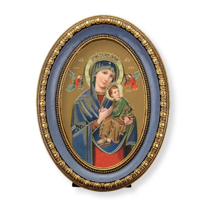 5 1/2" x 7 1/2" Oval Gold-Leaf Frame with a Our Lady of Perpetual Help ...
